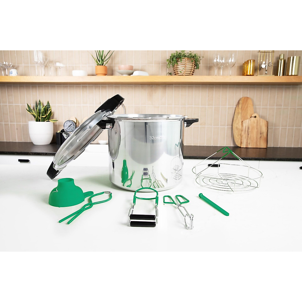 24qt Pressure Canner and Cooker Kit | Complete 7pc Canning Supplies Starter Set | Induction Pot, Gauge, Funnel, Jar Lifter, and Much More | Including Built In Safety Features