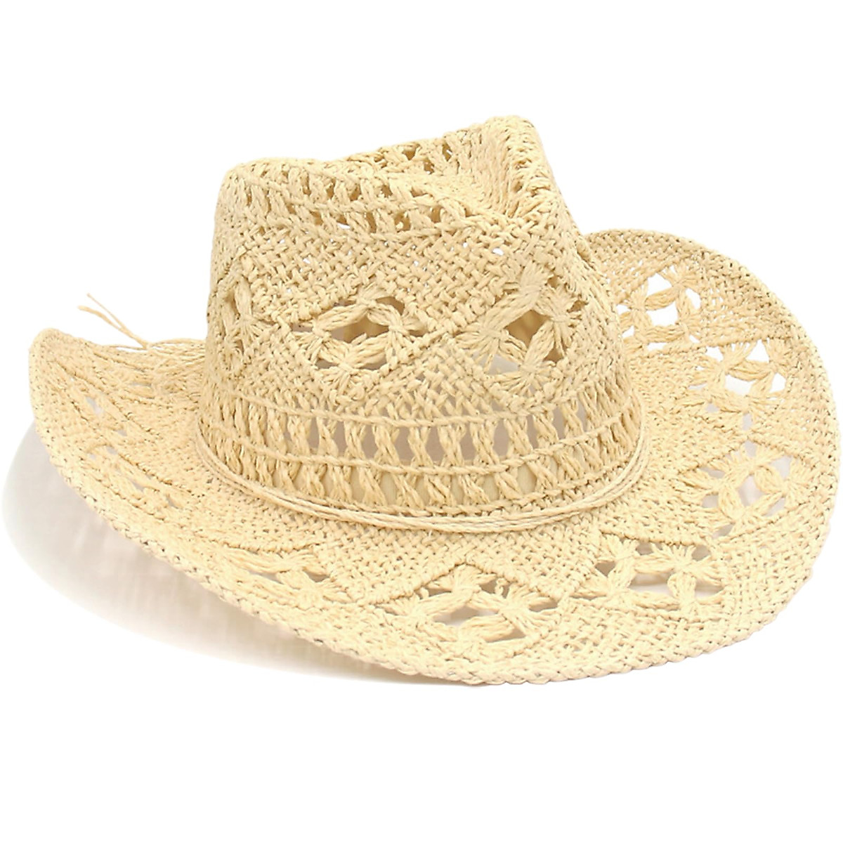 Zuhekti Straw Cowboy Hats for Women Sparkly Western Cowgirl Hat for Holiday Party Foldable Vacation Beach Sun Hat with Wide Brim,Beige