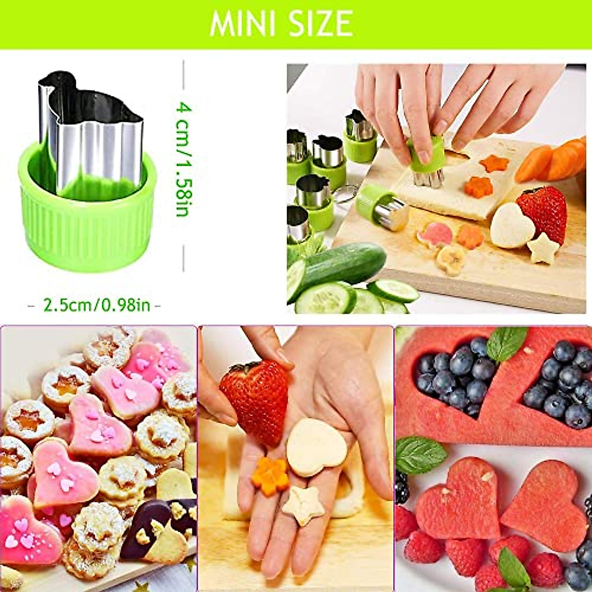 Crethinkaty Sandwich Cutter Set - 4 Pieces Sandwich Cutters Set Dinosaur&Unicorn&Star Shapes 10 Pieces Fruit Shape Cutters Vegetable Cutter Set Mini Animal Cookie Cutter Fruit Stamps Mold.