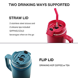 EALGRO 40 oz Insulated Water Bottle Jug with Straw and Handle, Large Metal Sport Water Flask, Stainless Steel Travel Coffee Mug Cup, Thermal Coffee Tumblers with Lid, Indigo Black