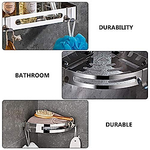 DOITOOL 2pcs Bathroom Storage Rack with Hooks Decorative Stainless Steel Wall Mounted Punch Free Floating Shelf Holder for Bathroom Kitchen Silver 30X22cm