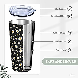 20oz Tumbler Cartoon Little Daisys Double Wall Vacuum Insulated Coffee Mug with Lid and Metal Straw Brush Reusable Stainless Steel Water Bottle Travel Cup Gifts for Car Ice Drinks Hot Beverage