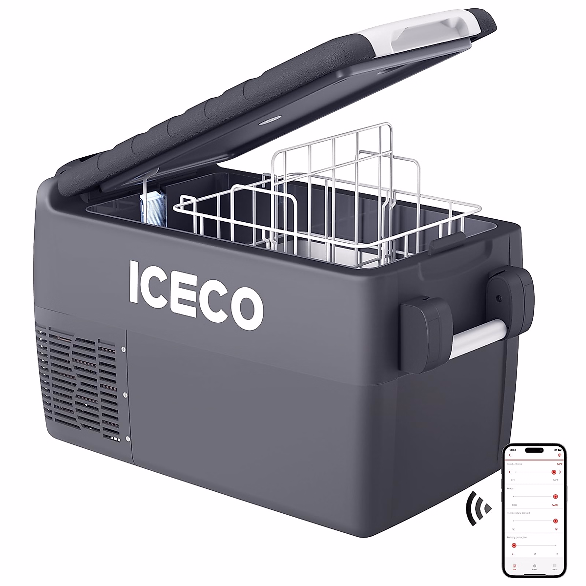 ICECO JP30 Portable Refrigerator Fridge Freezer, 30 Liters Car Refrigerator WIFI APP Control, 12V Cooler Refrigerator with SECOP Compressor, for Car & Home Use, 0℉ ~50℉,DC 12/24V, AC 110/240V