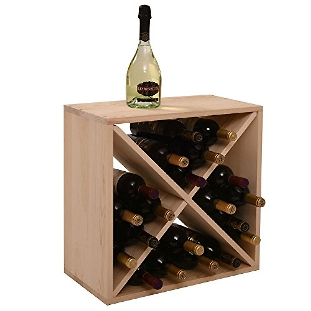 24 Bottles Holder Wine Rack Solid Wood Stackable Storage Cube Tabletop Champagne