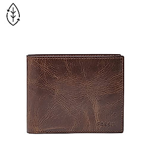 Fossil Men's Derrick Leather RFID-Blocking Bifold with Coin Pocket Wallet, Dark Brown, (Model: ML3687201)