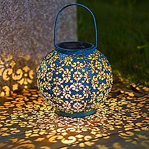 Solar Big Lantern Hanging Garden Outdoor Lights Metal Waterproof LED Table Lamp Decorative