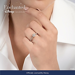 Jewelili Enchanted Disney Fine Jewelry 14K White Gold and Rose Gold 1/3 Cttw Diamond Belle Rose Composite Bridal Ring Size 7