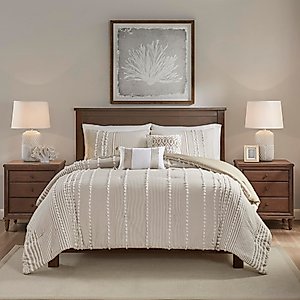 Harbor House 100% Cotton Duvet Set - Trendy Tufted Textured Design, All Season Cozy Bedding Modern Comforter Cover, Matching Shams, Anslee Pom Pom Taupe Queen(90"x90") 3 Piece