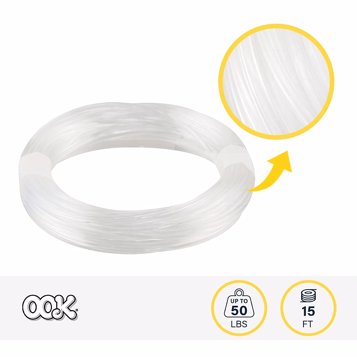 OOK 15 ft. Invisible Hanging Wire, 50 lbs. Capacity, Self Tying Wires, Ideal for Picture Hanging and Planters