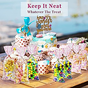 Yotelab Easter Cellophane Treat Bags, 4x9 Inches Iridescent Holographic Cellophane Goodie Bags, Party Favors Bags with Twist Ties,100Pieces