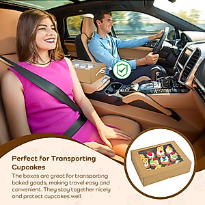 Tcoivs 6-Set Cupcake Boxes Hold 12 Standard Cupcakes, Brown Cupcake Containers with Windows and Inserts, Cupcake Carrier, Food Grade Kraft Cupcake Holders