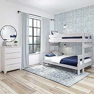 Plank+Beam Rustic Wood Bunk Bed, Solid Wood Twin-Over-Full Bed Frame, Heavy-Duty Bunk Bed for Adults, No Box Spring Needed, White Wash