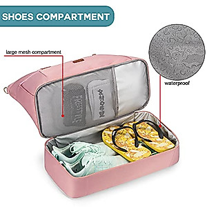 BAGODI Gym Bag for Women, Weekender Overnight Bag with USB Charging Port, Sport Travel Duffel Bag with Wet Pocket & Shoe Compartment, Carry on Tote Bag for Travel/Gym/School 5 Pcs Set