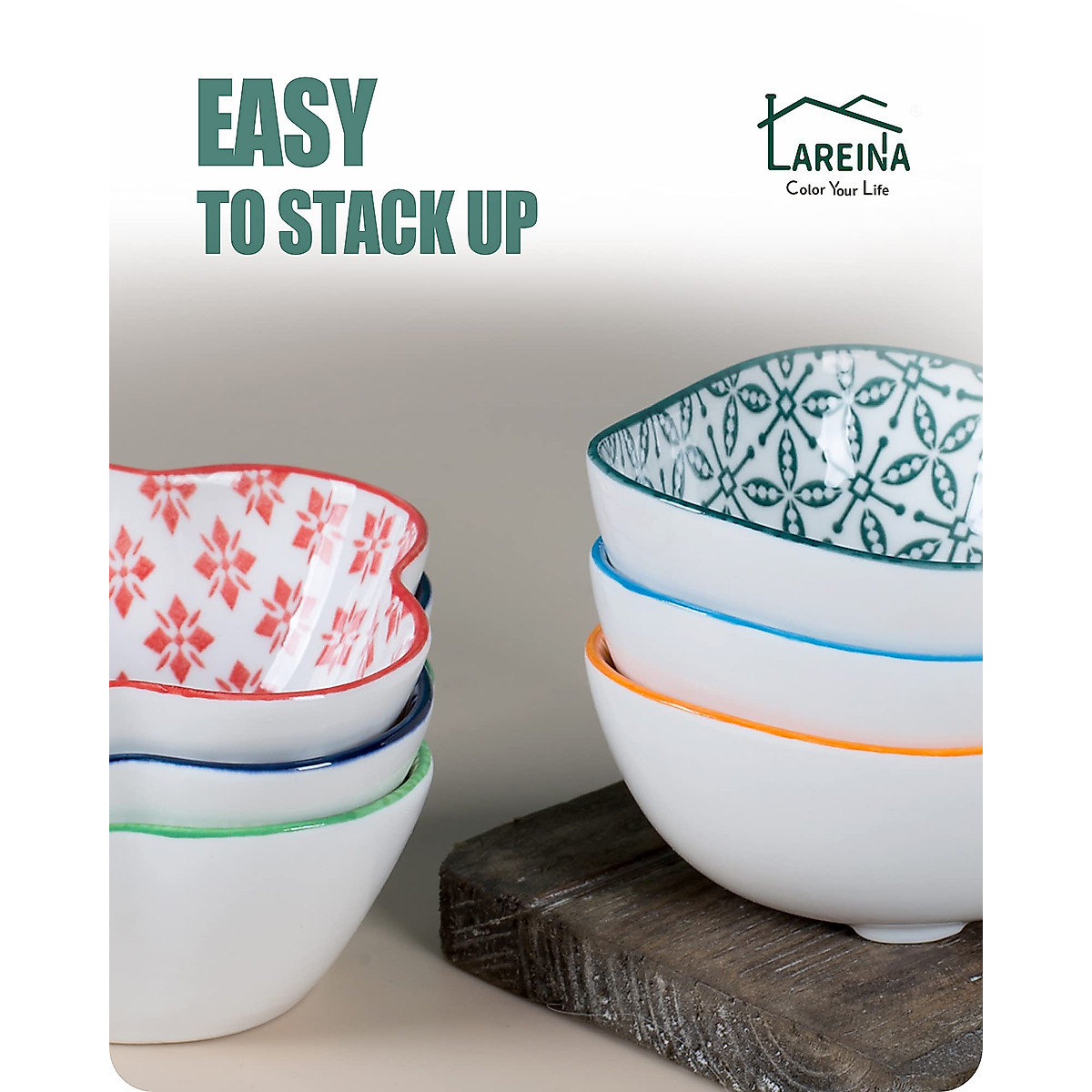 Lareina Soy Sauce Dishes Set of 6, 3 OZ Ceramic Charcuterie Board Bowls, Small Prep Bowls,Elegant Sushi Side Dishes for Ketchup, BBQ, Seasoning, Condiments, Great Housewarming Gifts