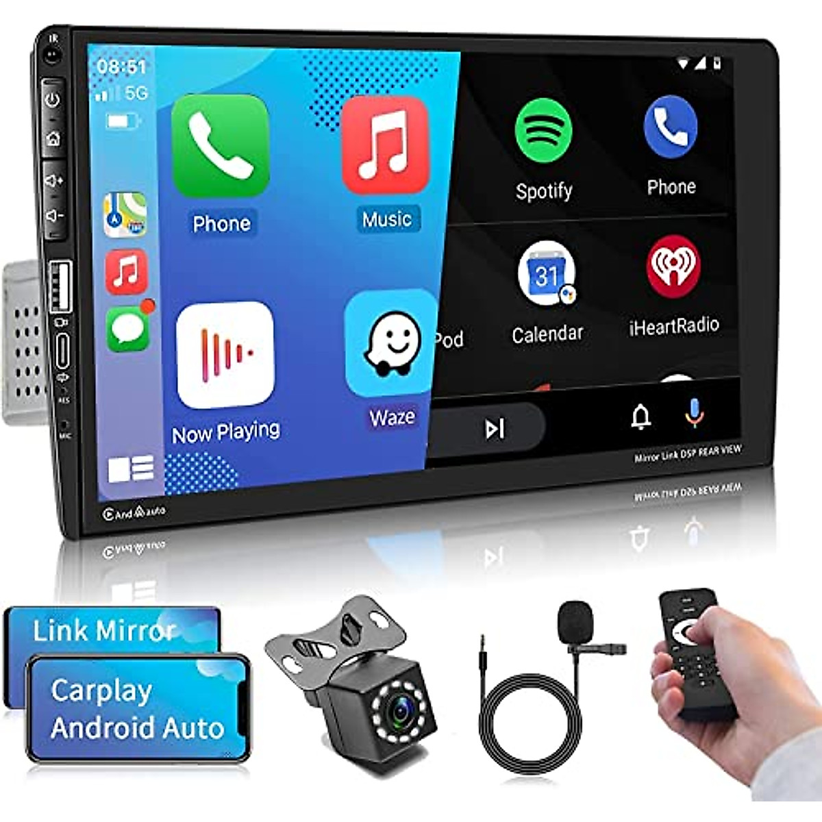 Single Din Car Stereo Apple Carplay Android Auto, Hodozzy 1 Din 9 Inch Touchscreen Bluetooth Car Radio Support iOS/Android Mirror Link, Backup Camera, DVR, USB, AUX, FM Radio Receivers Microphone