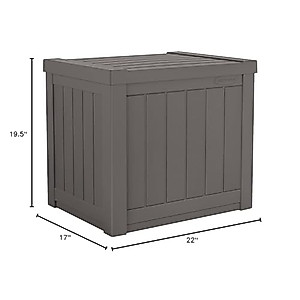 Suncast 22-Gallon Small Deck Box - Lightweight Resin Indoor/Outdoor Storage Container and Seat for Patio Cushions and Gardening Tools - Store Items on Patio, Garage, Yard - Stone Gray