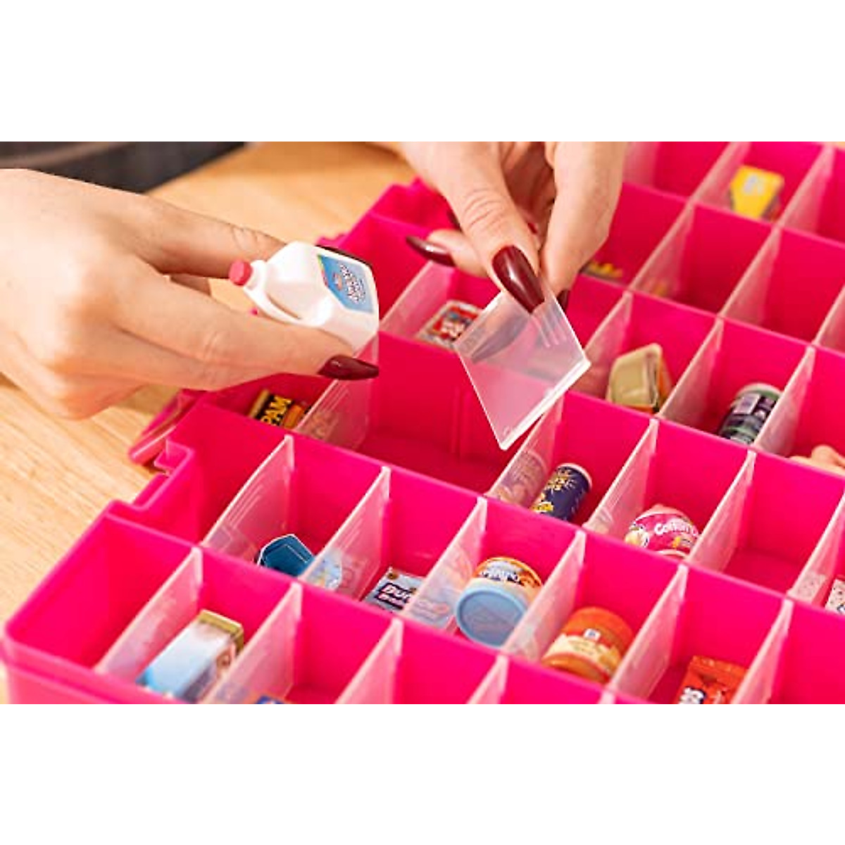 Plastic Toy Storage Case Compatible with Mini Brands Collector Toys, Shopkins, Real Littles, and LOL Surprise Series 1, 2, 3, 4, Collectible Compartments for Miniatures, Travel Friendly (Pink)