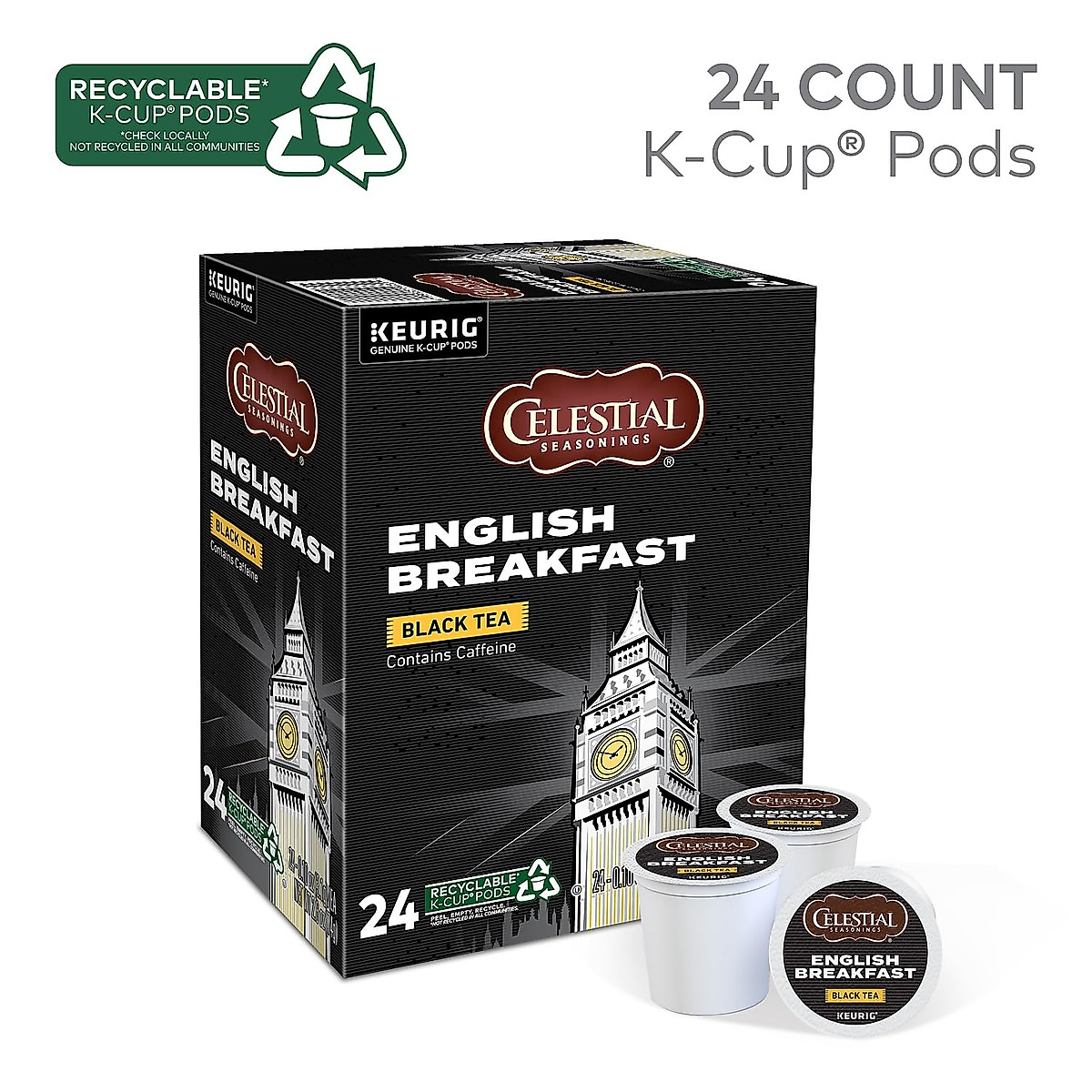 Celestial Seasonings English Breakfast Black Tea, Single-Serve Keurig K-Cup Pods, 24 Count