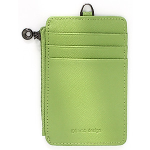ID Credit Credit Card Holder Wallet Necklace Landyard Zipper Badge Case Genuine Leather Cute Women (Green)
