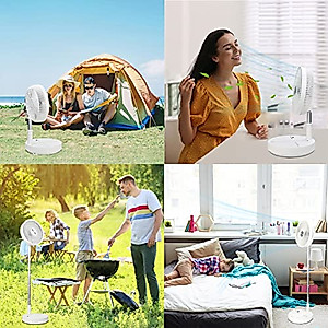 Primevolve 10 inch Oscillating Fan with Remote, Battery Operated Fan Adjustable Height, USB Rechargeable- 4 Speeds, 8H Timer Setting for Bedroom Home Office Outdoor Camping Tent Travel, White