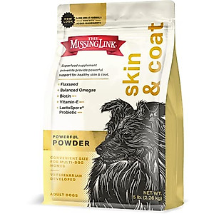 The Missing Link Skin & Coat Probiotics Superfood Supplement Powder for Dogs - Omegas 3 & 6, Fiber, Vitamin-E, Biotin - Supports Healthy Skin & Glossy Coat, Promotes Hair Growth - 5lb