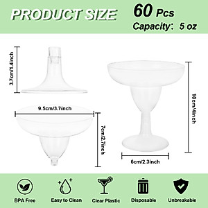 WOPPLXY 60 Pcs Plastic Margarita Glasses, 5 oz Clear Cocktail Glasses for Cinco de Mayo, Taco Party, and Mexican Decoration, Plastic Margarita Cups for Taco Bar Events Wedding Parties