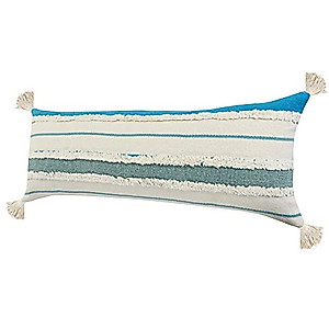 LR Home Quarry Striped Lumbar Throw Pillow, 14" x 36", Aqua/Jade/Turquoise/White