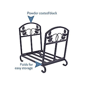 Blue Sky Outdoor Living Indoor/Outdoor Folding Firewood Rack Storage Holder, Black