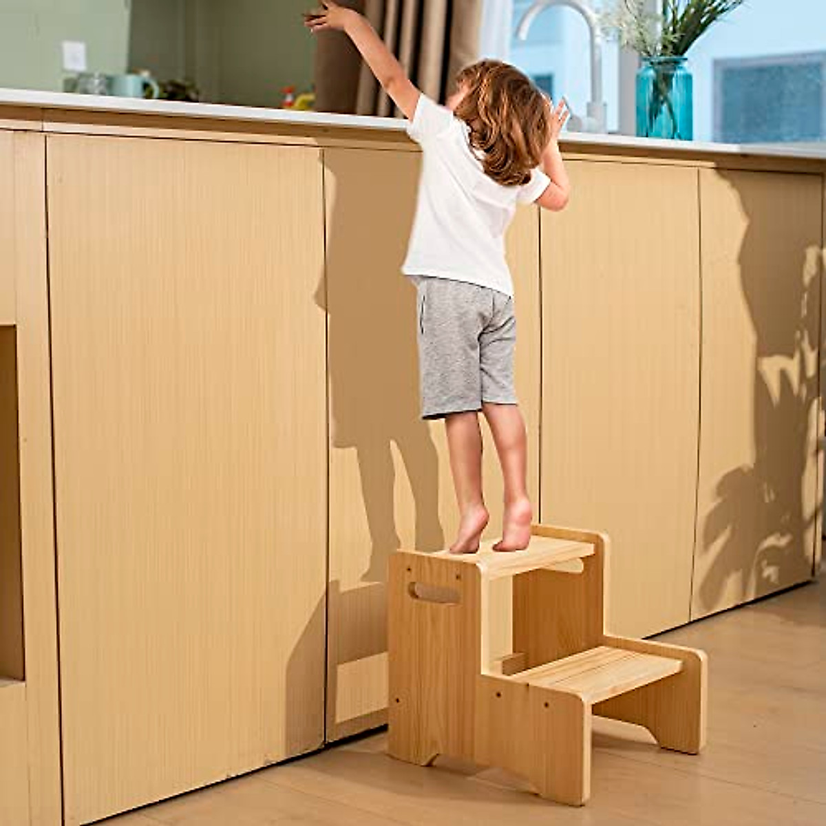 Wooden Step Stool,Toddler Step Stool,Wood 2 Step Stool for Kids,Bathroom and Kitchen Step Stool for Toddlers