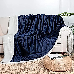 NANPIPER Sherpa King Size Blanket,Soft Fuzzy Fleece Blanket,Warm Plush Edge Blankets,Navy Blue 90"x108"