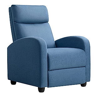 JUMMICO Recliner Chair Adjustable Home Theater Single Fabric Recliner Sofa Furniture with Thick Seat Cushion and Backrest Modern Living Room Recliners (Modern, Light-blue)
