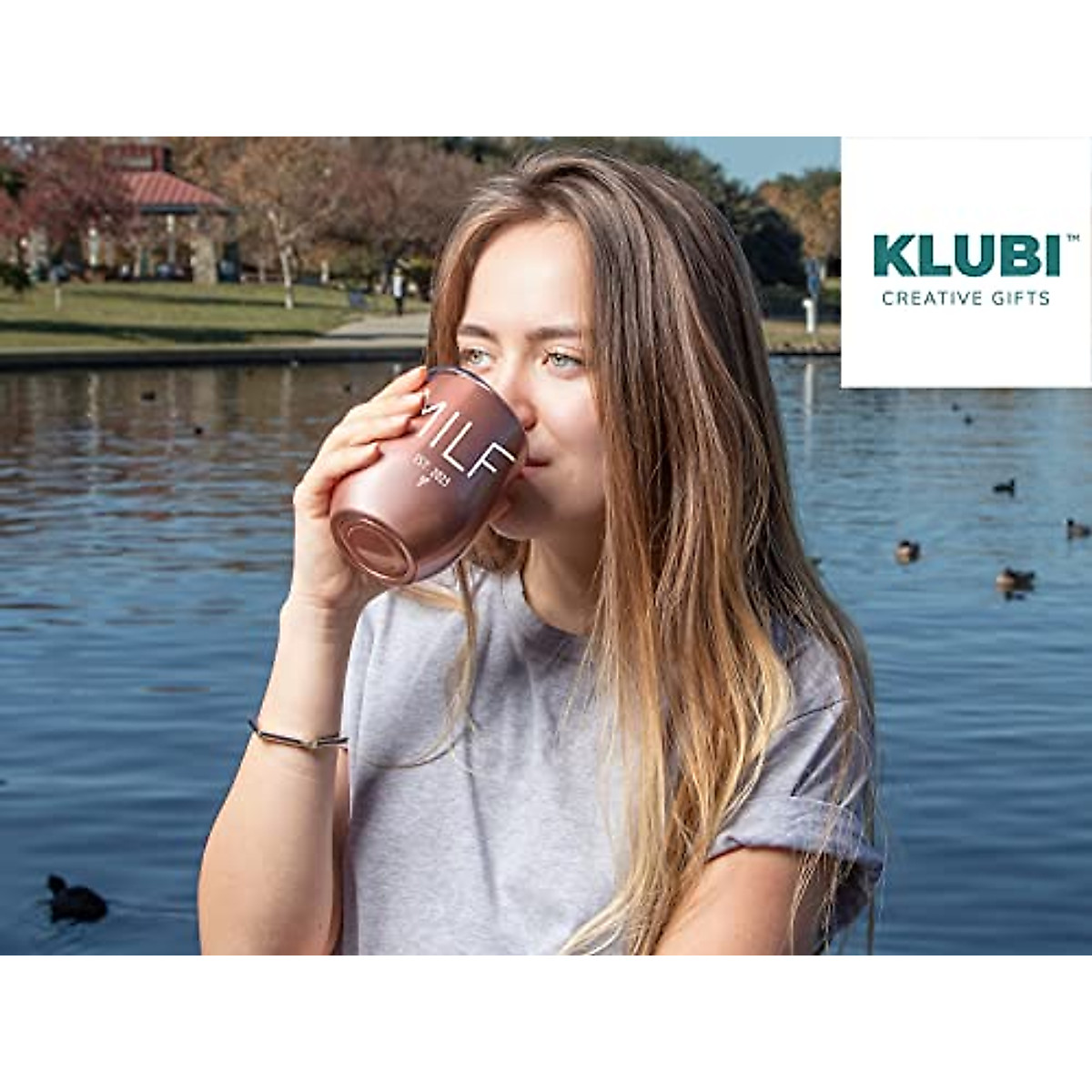 KLUBI New Mom Gifts 2023 MILF - 12oz Wine/Coffee Tumbler/Mug - Funny Gift Idea for First Time Mom, Women, Basket, Mommy, Pregnancy, Push, Baby Shower Gifts, Glass, Mom to Be, Mothers Day