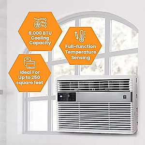 HomePointe 6,000 BTU Window Air Conditioner Unit with 1-Touch Remote Control, LED Display Digital Panel, and Installation Kit, White