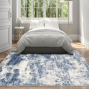 Area Rug Washable Rug 5x7: Modern Abstract Living Room Rug Anti-Slip Backing Stain Resistant Soft Indoor Carpet for Bedroom Kitchen Dining Room Table Home Office(Blue,5'x7')