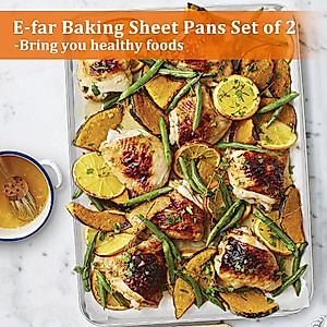 E-far Baking Cookie Sheet Set of 2, 16”x12” Stainless Steel Baking Sheet Pan with 50 Parchment Paper, Rectangle Baking Tray for Cooking Roasting, Rust Free & Heavy Duty, Oven & Dishwasher Safe