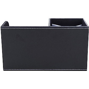 KINGFOM Desk Organizer Office Supplies Caddy Pu Leather Multi-function Storage Box Pen/Pencil,Cell phone, Business Name Cards Remote Control Holder with Small Drawer Black