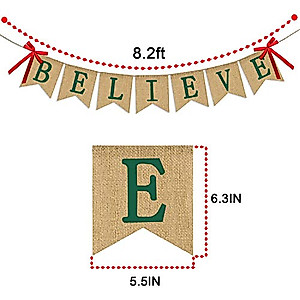 Believe Burlap Banner - Rucitc Holiday Banner Garland - Perfect for Christmas Decoration Xmas Party Decor