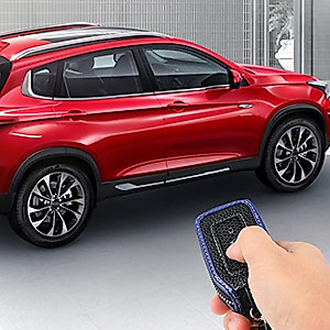 DAYGOS Universal Car Key Case Holder, Leather Car Smart Key Fob Cover with Hook and Keyring Zipper Bag, Keychain Protector Case for Remote Key Fob, Blue, 2 Pack