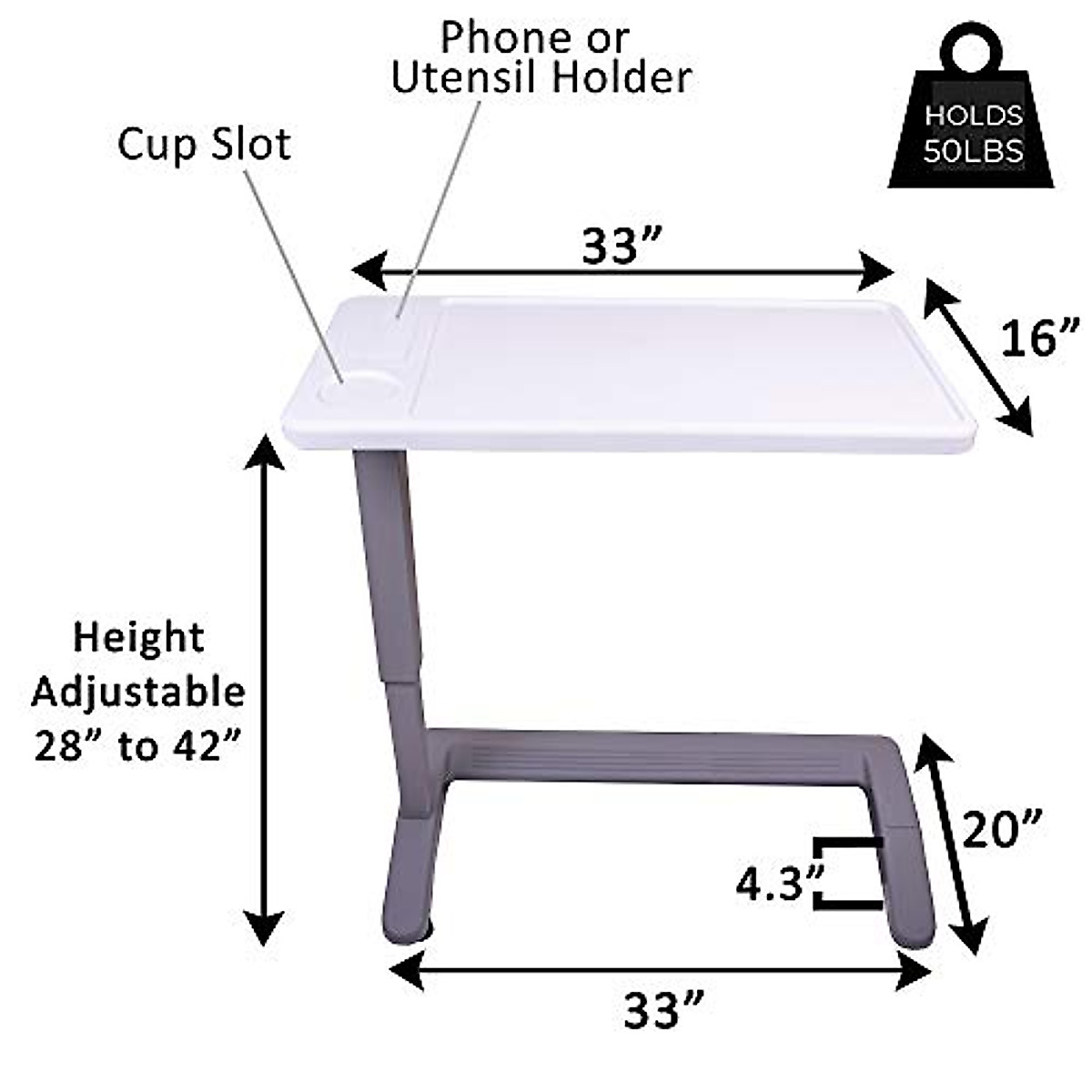 Carex Overbed Table and Hospital Bed Table - Table With Wheels - Over The Bed Table For Home Use and Hospital, Bedside Table With Wheels, Over Bed Desk, Over Bed Table With Wheels