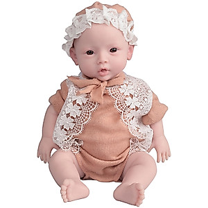 EQAIWUJIE 18.5 Inch Silicone Reborn Doll Full Body Silicone Newborn Baby Real Reborn Baby Doll (Tan, 18.5 Inch Girl)