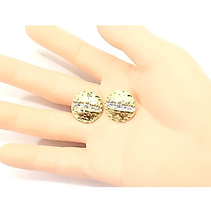 NEW 10K YELLOW GOLD 20 MM DIAMETER ROUND LAST SUPPER STUD EARRINGS 6400