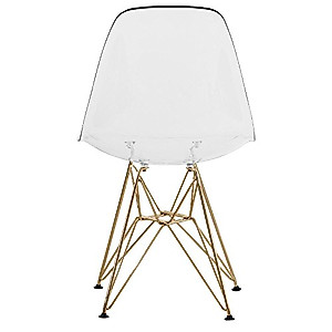 LeisureMod Carey Modern Eiffel Base Molded Side Dining Chair with Gold Base, Set of 2 (Clear)