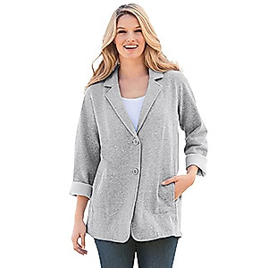 Woman Within Women's Plus Size Knit Blazer - 26/28, Heather Grey Gray