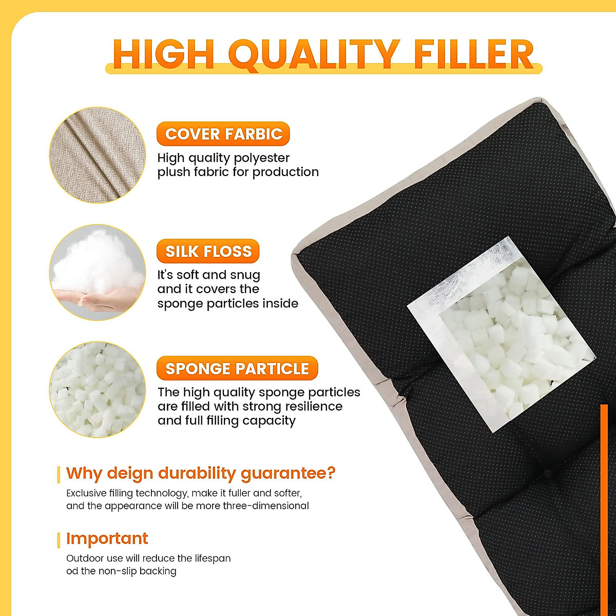 RULAER Indoor 45x16 Inch Durable Bench Cushion Outdoor Non-Slip Tufted Garden Patio Furniture Cushions Two Straps Thickened Soft Kitchen Bench Pads