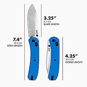 Knafs - Lander 2 Folding Pocket Knife with Clip - EDC for Men, Women, Everyone - Gray Stonewash Blade - Blue G10 Handle