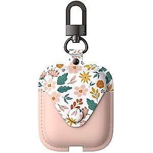 GuarzFun Leather Case for AirPods 1&2, Airpod Women, with Secure Snap Closure Keychain (Pink)