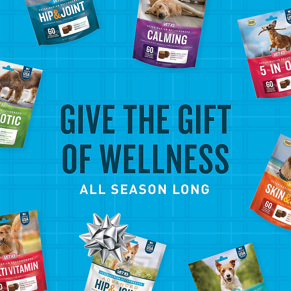 VetIQ 5-in-One Supplement for Dogs, Supports Hip & Joint, Urinary Tract, Immune System, Skin Health and Heart Health, Soft Chews, Made in The USA, 60 Count (Packaging May Vary)