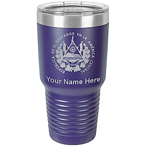 LaserGram 30oz Vacuum Insulated Tumbler Mug, Flag of El Salvador, Personalized Engraving Included (Dark Purple)
