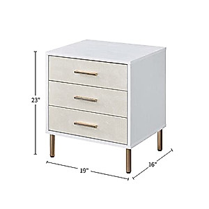 Acme Myles Wooden Storage Nightstand in White and Champagne and Gold