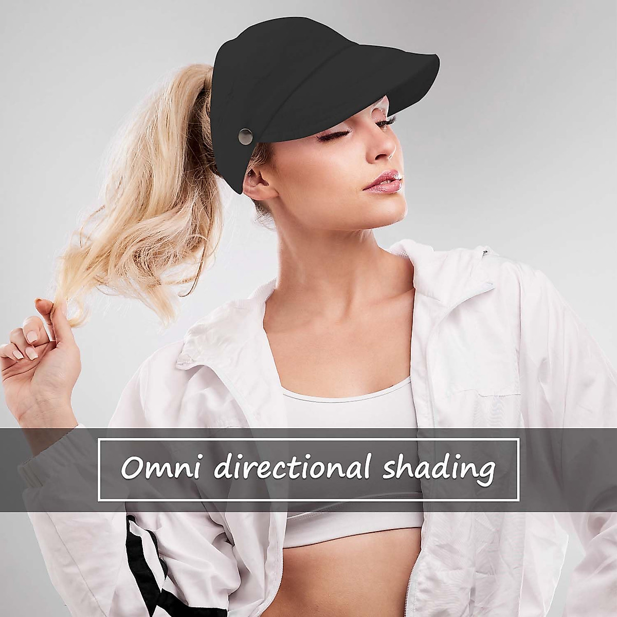 Generic Sun Hats for Women, Outdoor Uv Protection Hollow Top Sun Hat, Summer Wide Brim Sun Protection Hat, Sun Hat with Ponytail Hole for Women, Women's Outdoor Adjustable Sun Hats(Black), 5